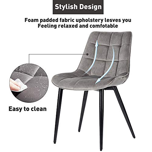 HOMHUM Dining Chairs Set of 2, Velvet Leisure Upholstered Modern Chair with Metal Legs for Kitchen Living Room,Gray