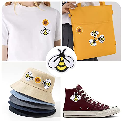 Bee Embroidered Patches, BENBO 30 Pieces Honey Bee Iron On Patch Sunflower Embroidered Applique Bumble Bee Flower Sewing Patches for Bags Jackets Jeans Clothes DIY Decoration Patches