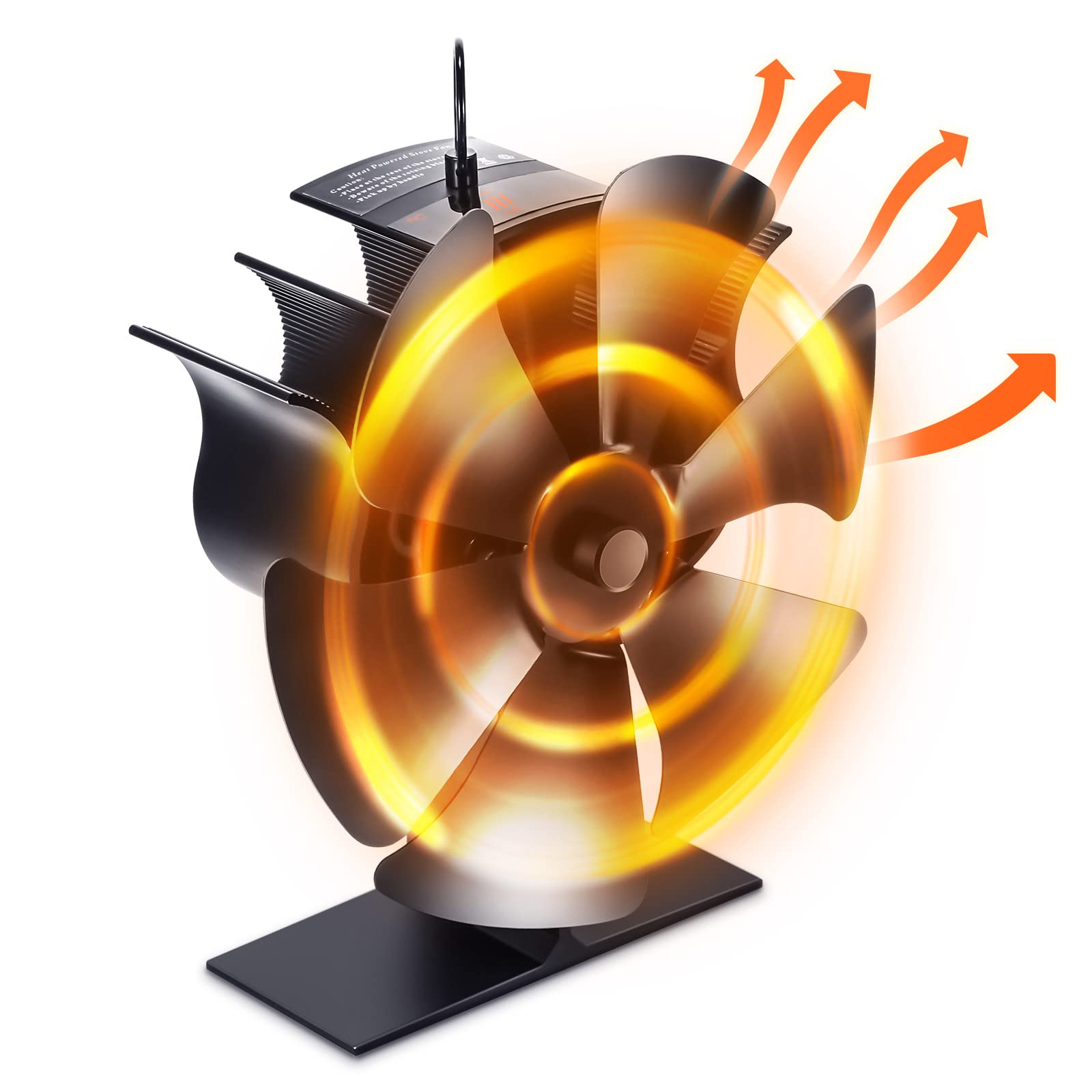Ahageek Fire Fans for Stove, 6-Blades Stove Fan Silent Operation with Stove Thermometer for Wood/Log Burners/Fireplace Fan/Eco Friendly & Increased Efficient for Large Room
