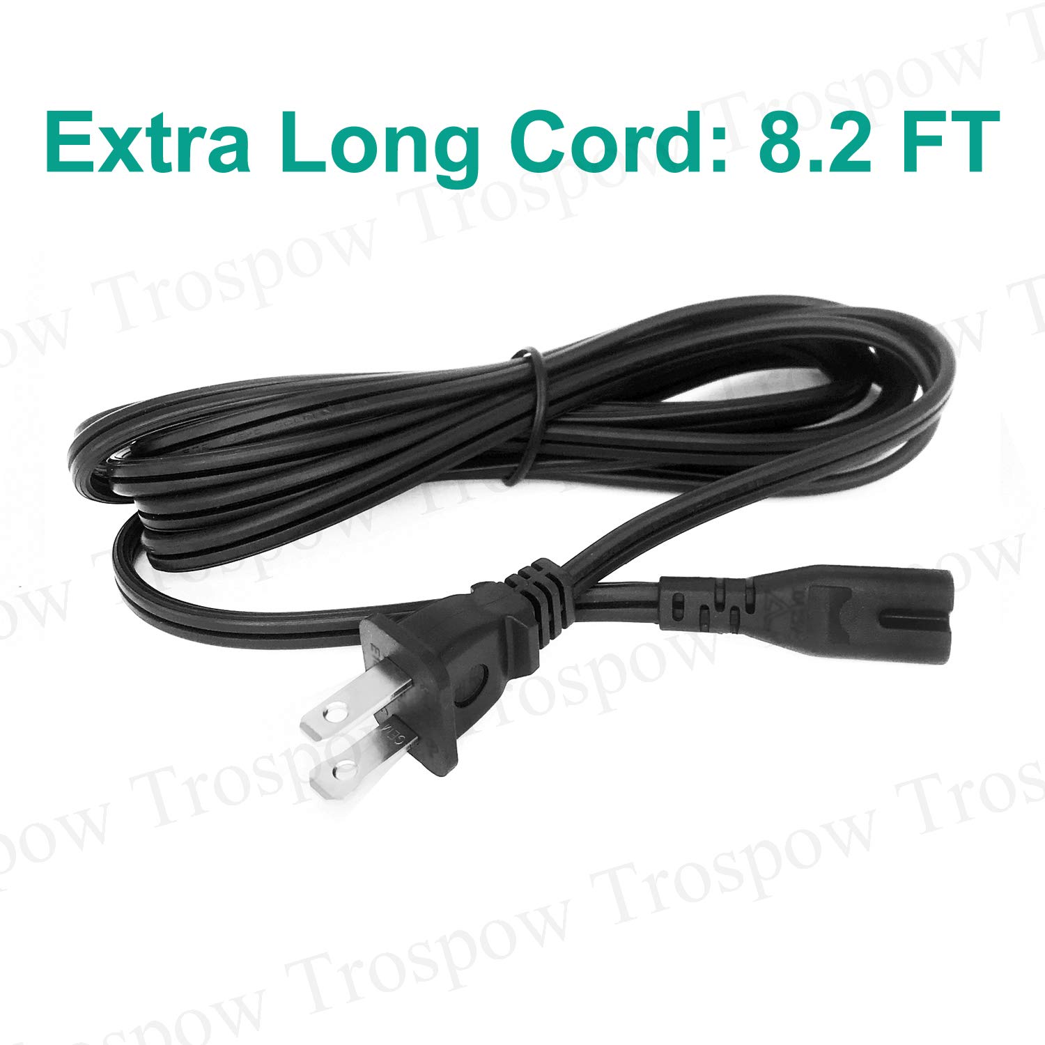 8.2ft 2 Prong Power Cord for Sony PlayStation 2 PS2 Slim 2-Slot AC Power Cord Supply Cable Replacement
