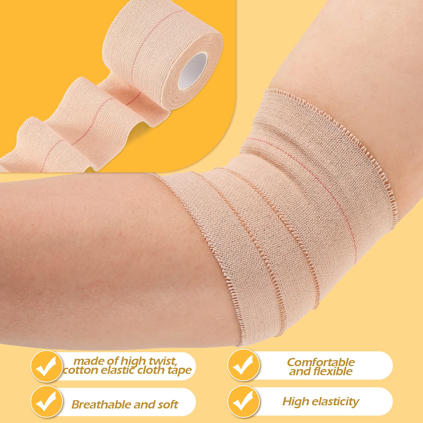 2 Rolls Adhesive Elastic Tape Bandage Tape Wrap Flexible Stretch Bandages for Sports Ankle, Knee and Wrist Sprains (Beige,2 Inch Wide)