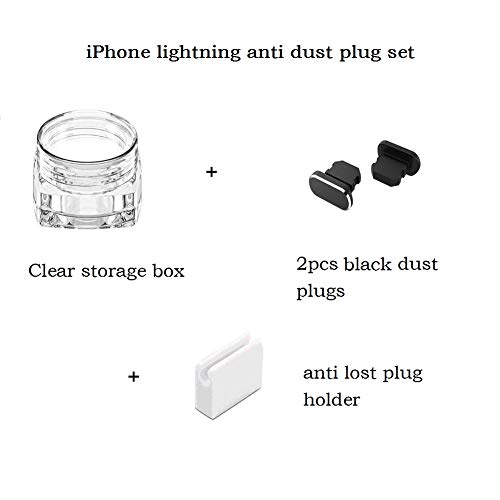 VIWIEU Metal Anti Dust Plug Compatible with iPhone 14 13 12 11 X XS XR 8 7 SE Mini Plus Pro Max iPad AirPods, 2 Pack Lightning Charging Port Cover Protectors with Plug Holder and Storage Box (Black)