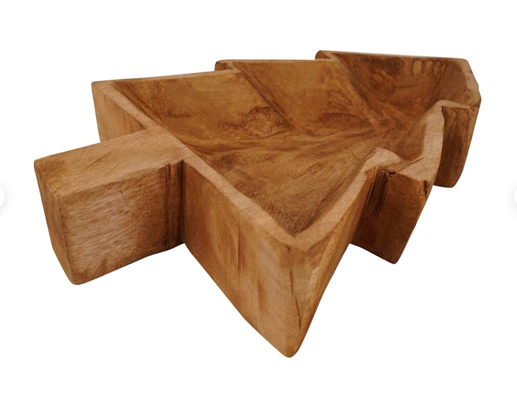 5-Pack Farmhouse Tree Wood Rustic Handmade Dough Bowls 9 x 13 x 1.5 inches - Candle Pour - Candle Fill - Gifts for Holidays, Christmas Tree