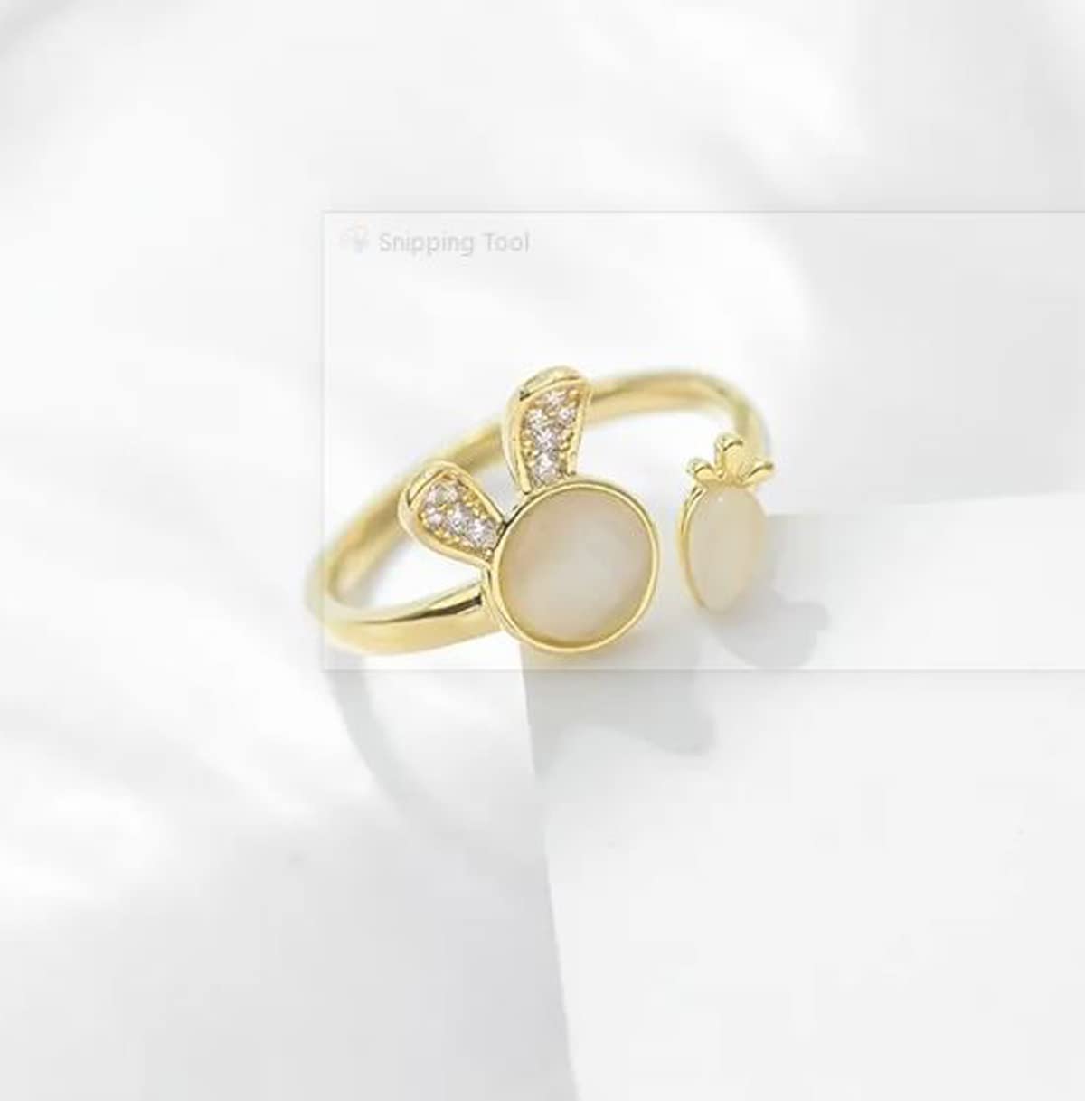 14K Gold Plated Copper Cute Bunny Rabbit Animal and Carrot Adjustable Ring Jewelry for Women