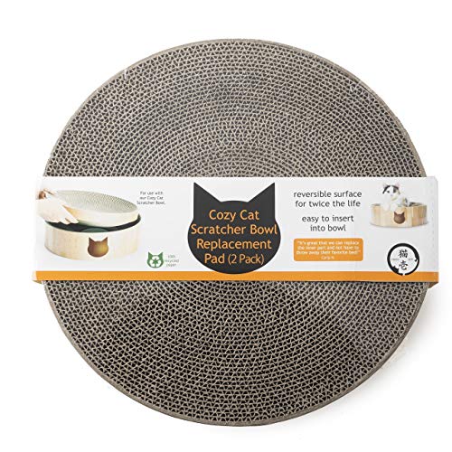 Cozy Cat Scratcher Bowl Replacement Pad (2 Pack), 100% Recycled Paper, Chemical-Free Materials (Regular, Oak)