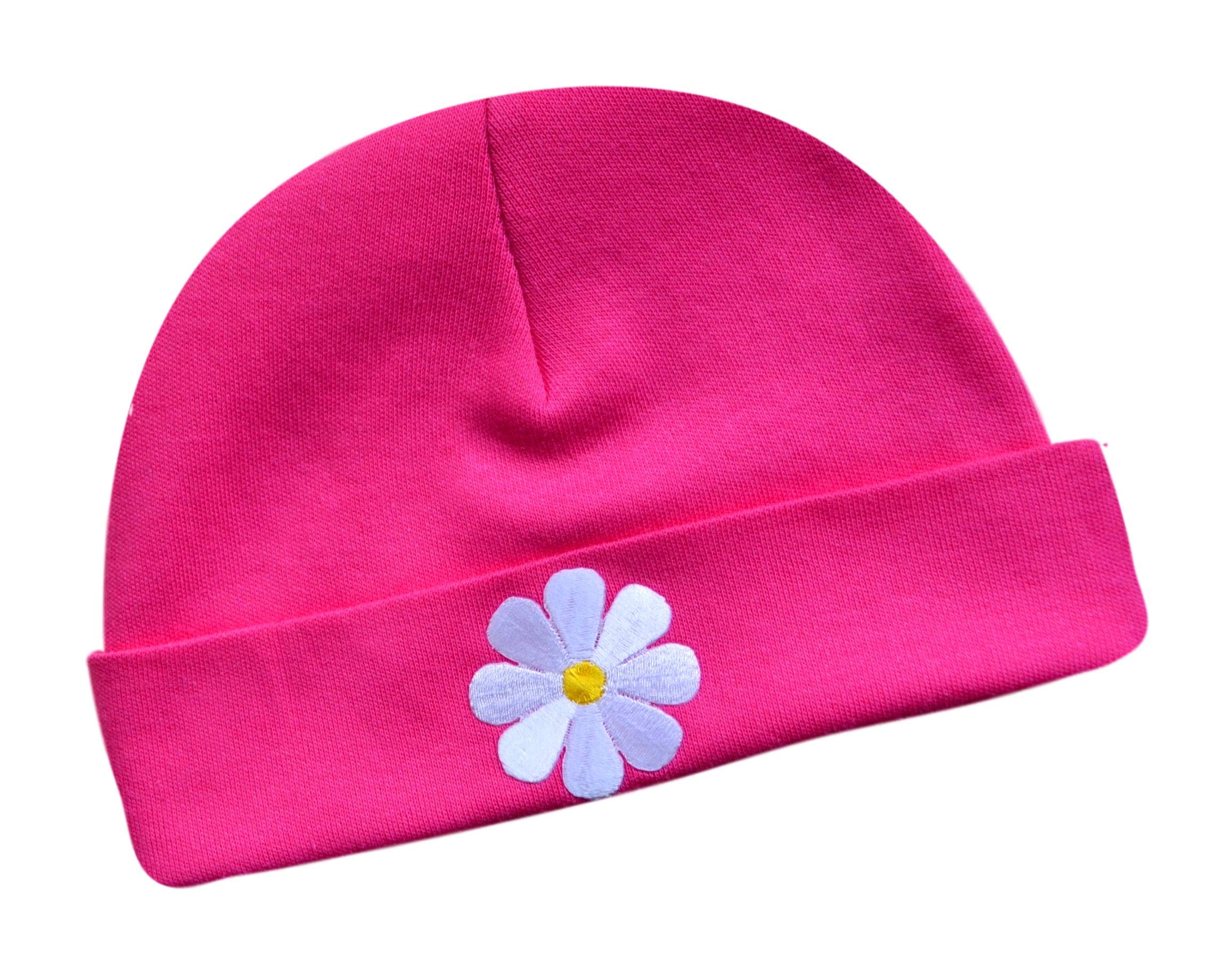 Personalized Baby Girl Bib with Matching Hat Featuring Daisy with Custom Name New Baby Gift Set (Hot Pink Set)