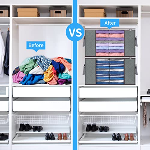 60L Clothes Storage & 90L Underbed Storage Bags, Clothes Storage Bins Foldable Closet Organizers with Durable Handles with Clear Window for Clothes Pillow Blankets Bedding
