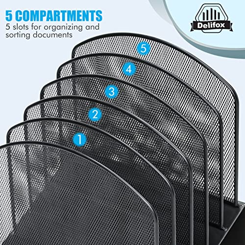 Delifox 2 Pack Inclined Desk File Organizer, 5 Slot Desktop File Folder Holder Document Holder Sorter Organization and Accessories for Office School Classroom