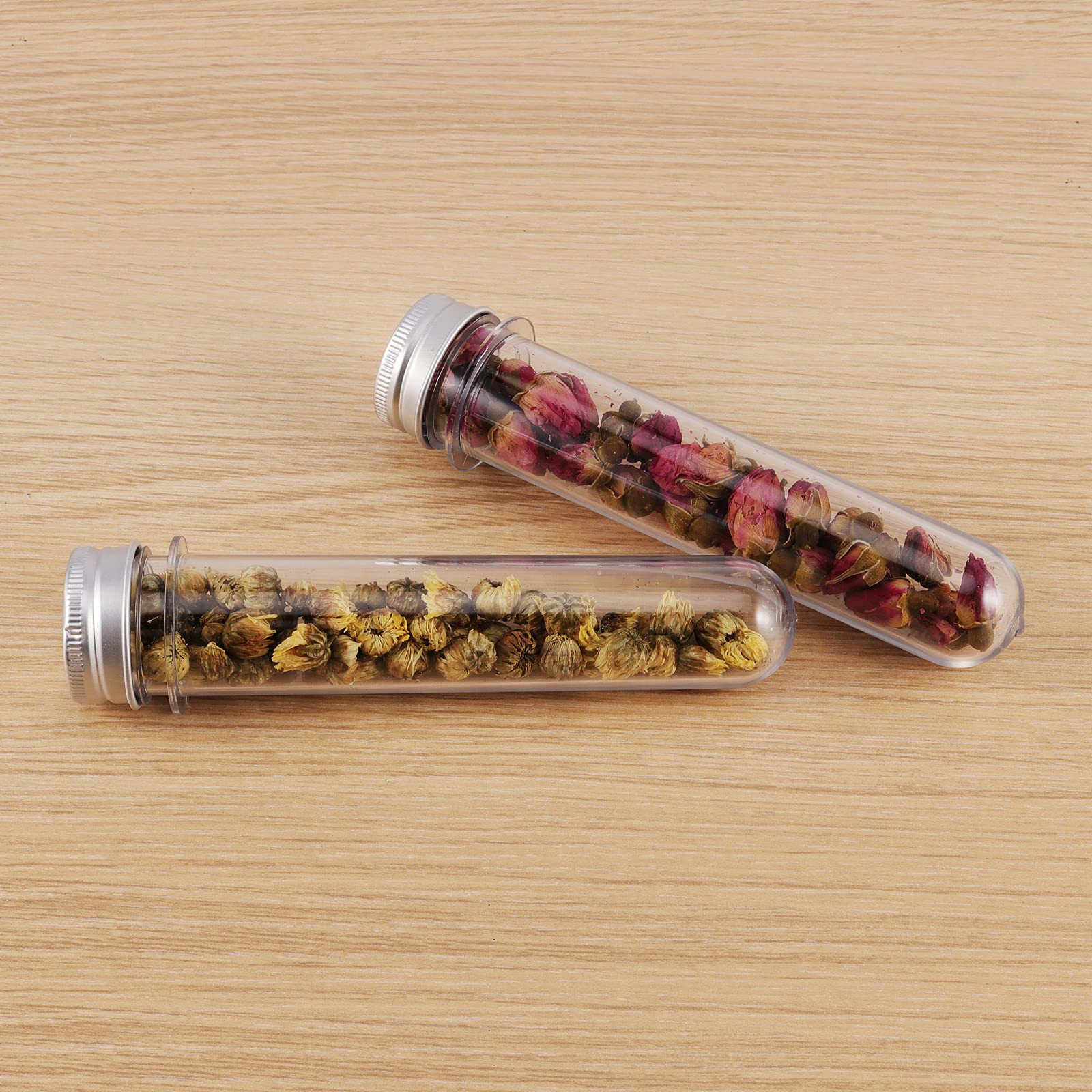 HAKZEON 50 PCS 40ml Plastic Test Tube with Caps,140 x 25 mm Clear Test Tubes with 50 Seal Protection Sheets, for Scientific Experiments, Plant Cultivation,Party Decoration, Candies Salt Container