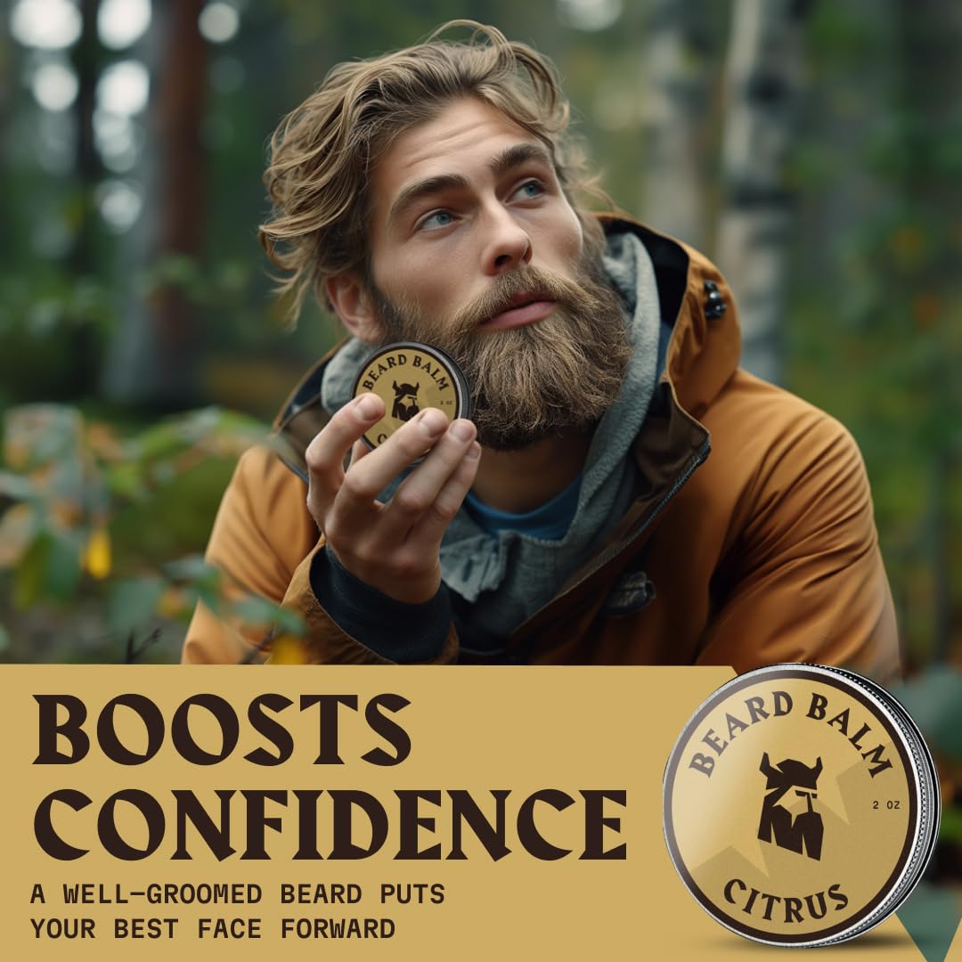 Striking Viking Beard Balm for Men - Citrus Scented Beard Styling Balm (2 oz) - Made With Argan & Jojoba Beard Oils - Style, Strengthen & Soften Beards - Leave In Beard Cream for Men