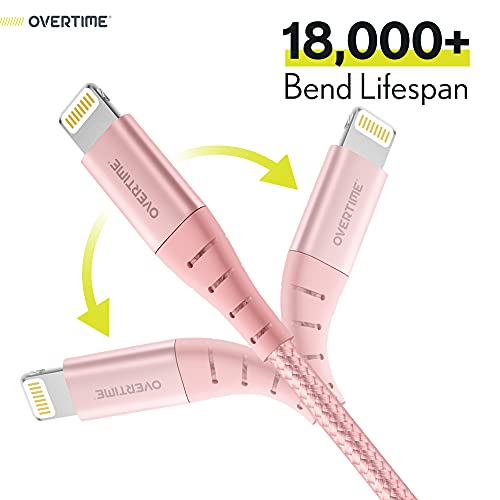 iPhone Charger Set, 2-Pack Overtime Apple MFi Certified Lightning Cables with 1 Dual USB Wall Adapter - 2.4 AMP Compatible w/iPhone 11 Pro Max XS XR X 8 7 6S 6 Plus SE iPad (Rose Gold/Rose Gold, 10ft)