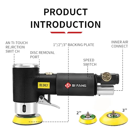 2inch 3inch Mini Air Sander Mini Orbital Air Sander Air Dual Action Sander Air Polisher Kit for Auto Body Work (Black 2''3''air sander)