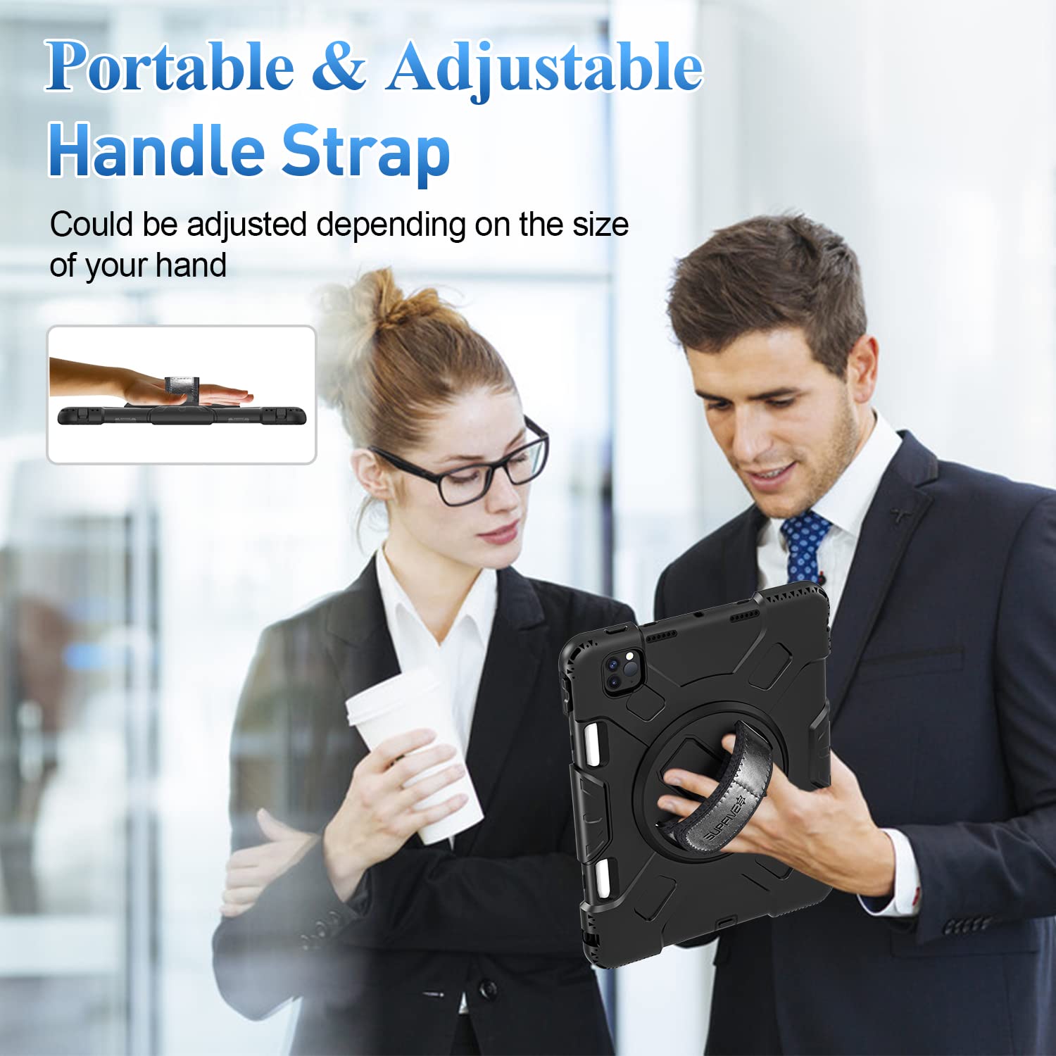 SUPFIVES 2022 iPad Pro 11 inch Case (4th Generation),Upgraded Military Grade Shockproof Silicone iPad Pro 11 4th/3rd/2nd Gen Cover Pencil Holder+ Handle+ Shoulder Strap+ Rotating Kickstand, Black
