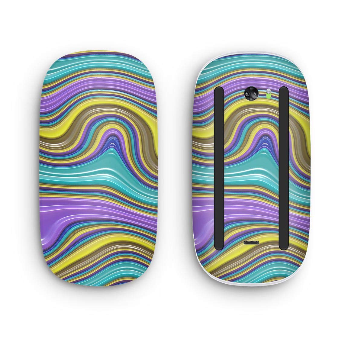 Design Skinz Bright Purple Teal and Mustard Yellow Color Waves Vinyl Decal Compatible with The Apple Magic Mouse 2 (Wireless, Rechargable) with Multi-Touch Surface