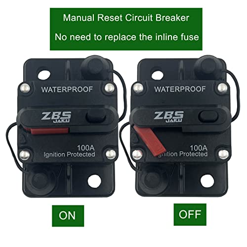 ZBSJAKU 100 Amp Circuit Breaker with Manual Reset, 12V- 48VDC, Waterproof Auto Car Protection Stereo Switch for Car Audio System Protection (100A)