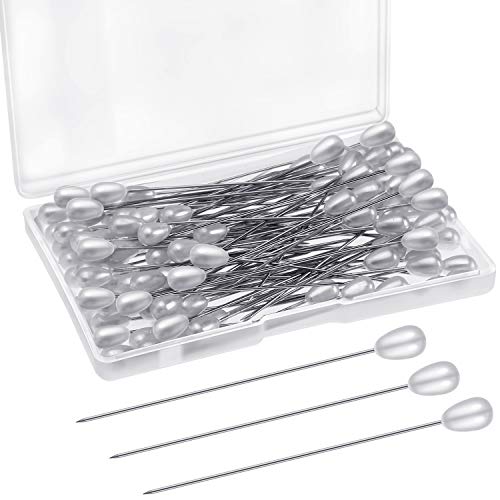Corsage Boutonniere Pins Teardrop Pearl Head Pins Wedding Bouquet Pins White Straight Head Pins for DIY Crafts Jewelry Making Sewing Wedding Flower Decorations (100 Pieces with 1 Box)