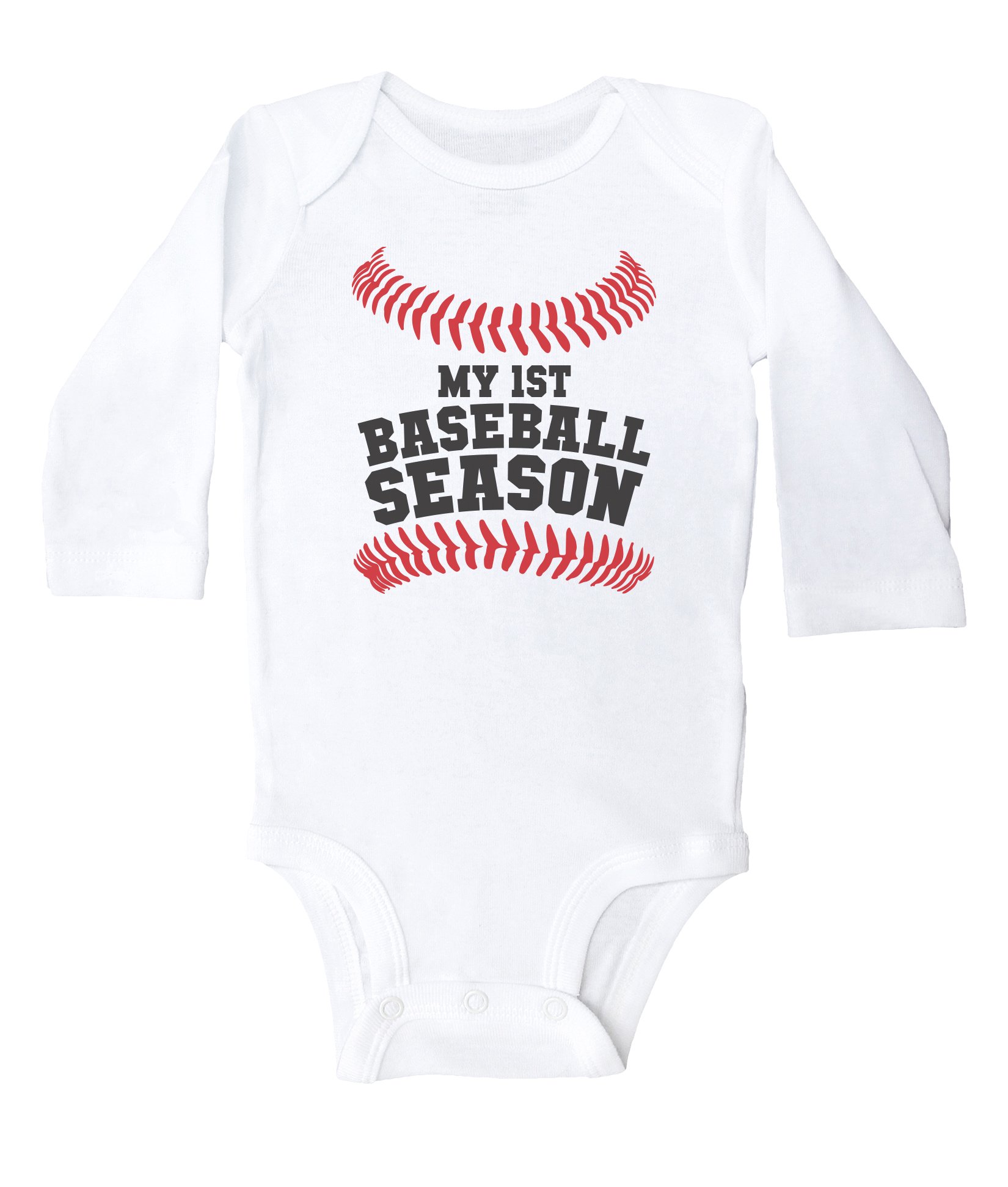 Baffle Custom Baseball Onesie, MY FIRST BASEBALL SEASON (Name & Number on Back), Personalized Baby Onesie, Unisex Onesie (3M, WHITE LONG SLEEVE)