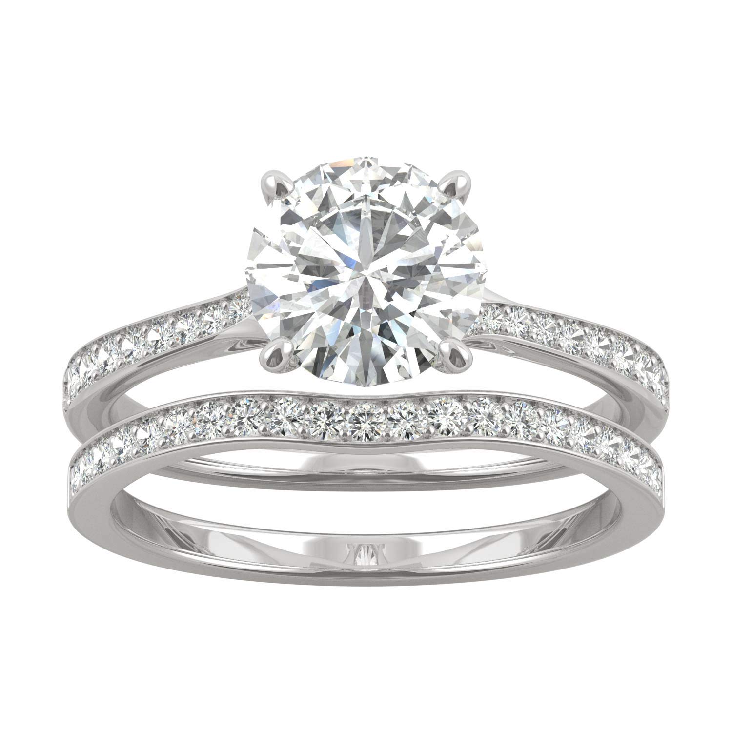 14K White Gold Moissanite by Charles & Colvard 7.5mm Round Bridal Set-size 10 1.81cttw DEW