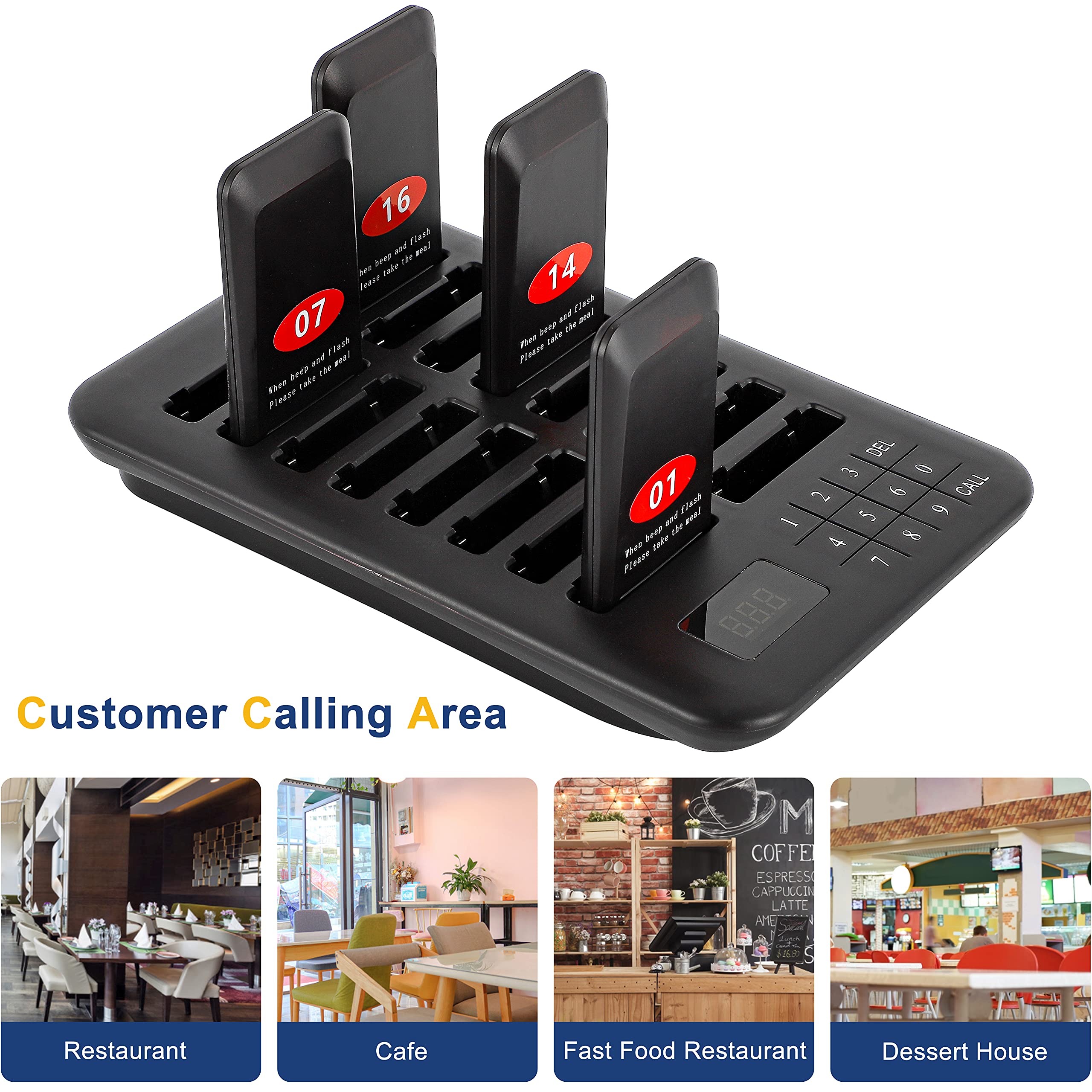 Hanchen Restaurant Pager System Social Distancing Buzzer Wireless Calling System Max 999 Nursery Pager Set Vibration 16 Waiting Buzzers for Church Clinic Food Truck Hospital (Wine red)