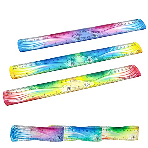 3 PCS Ruler 12 inch Rulers for Students Soft Bendable with Inches and Metric Colorful Tie-Dye Color for Schools/Homes/Offices/Students(Color Sent Randomly)