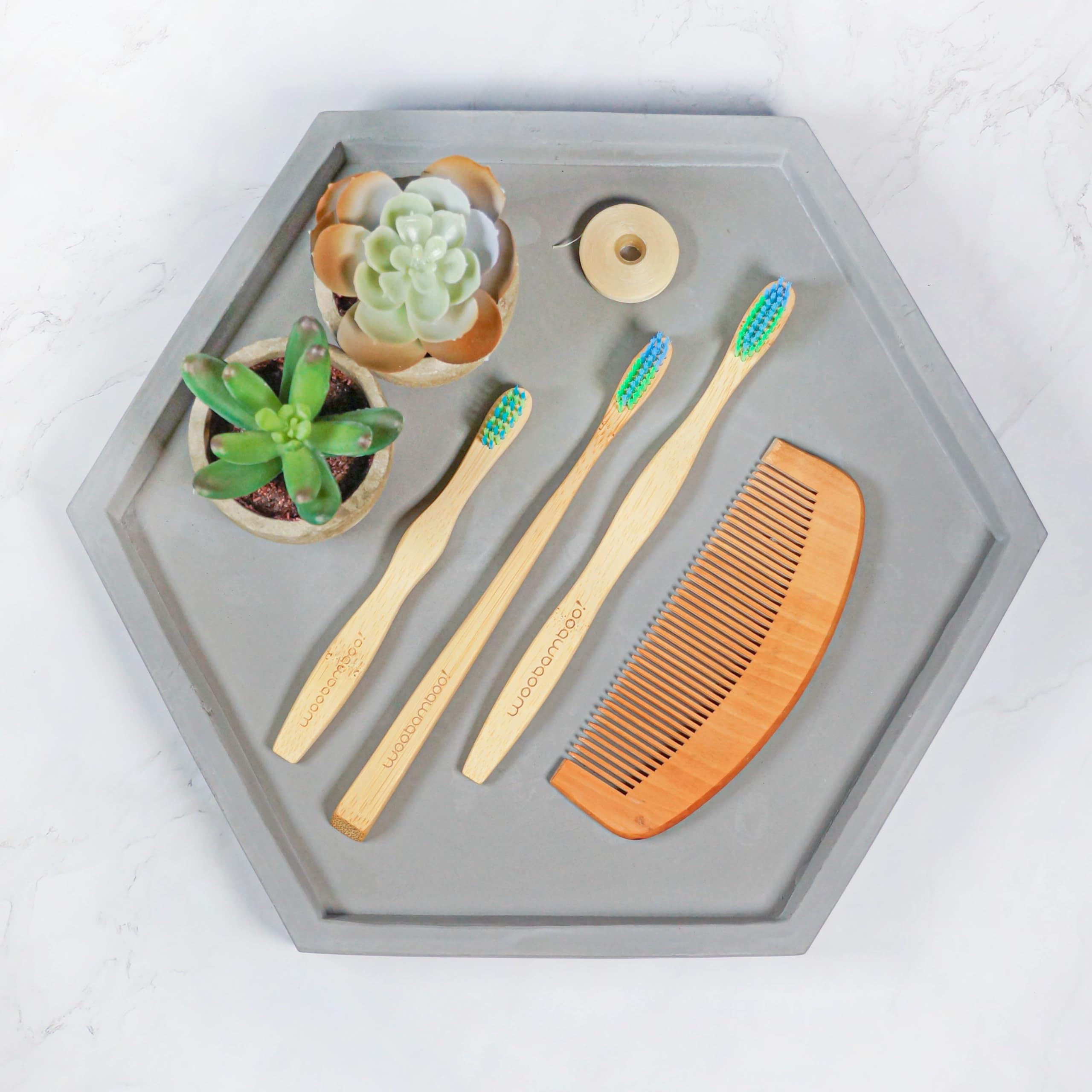 Woobamboo! Bamboo Toothbrush - Slim Handle - Soft Bristle - BPA Free Nylon Bristles - Eco-Friendly, Biodegradable, Compostable, Vegan (Pack of 4)