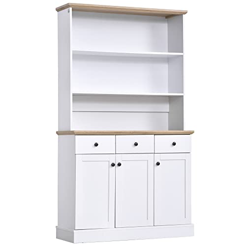 HOMCOM 71" Buffet with Hutch, Kitchen Pantry Cabinet, Bookcase with Drawers & Shelves for Living Room, White