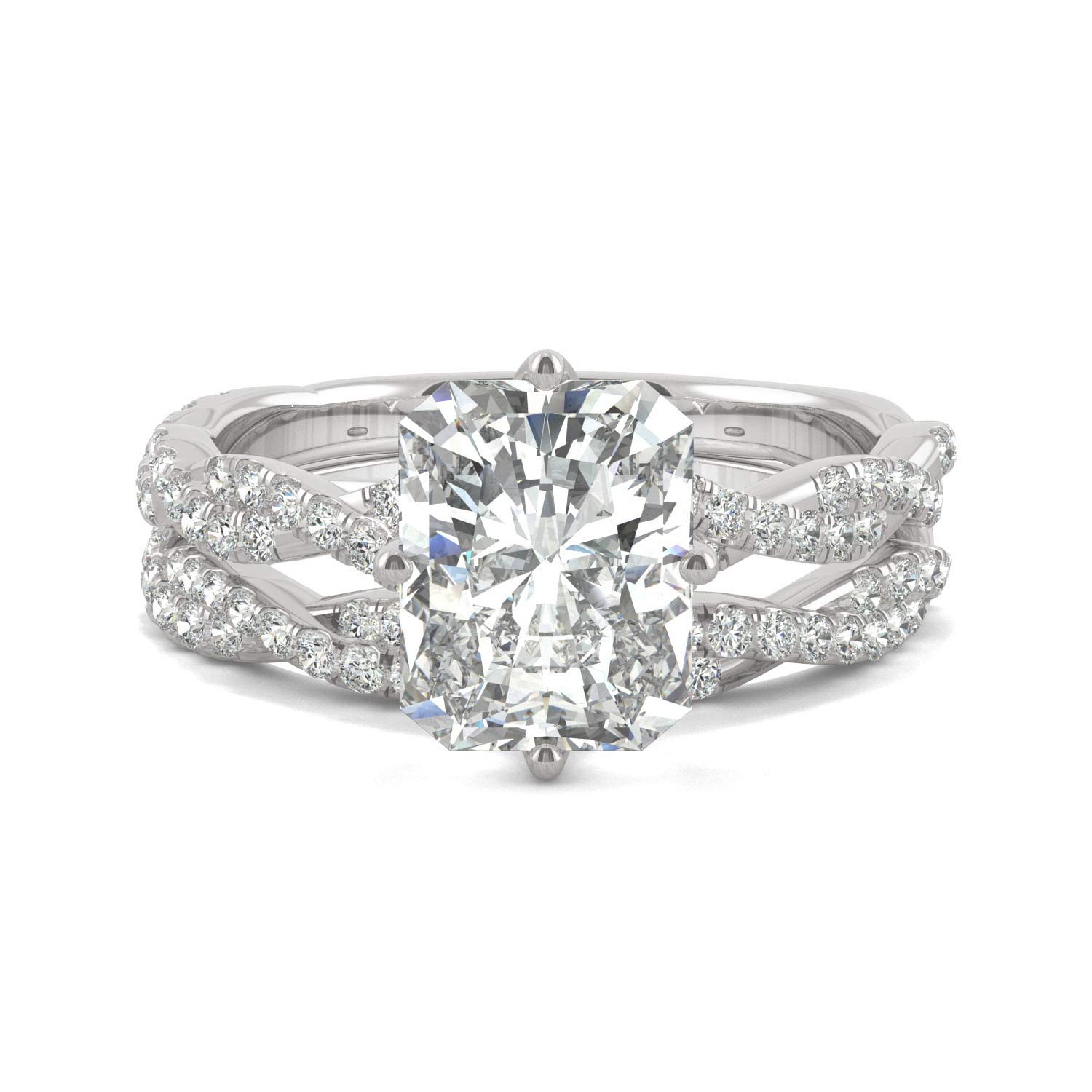 14K White Gold Moissanite by Charles & Colvard 9x7mm Radiant Bridal Set-size 6 3.42cttw DEW