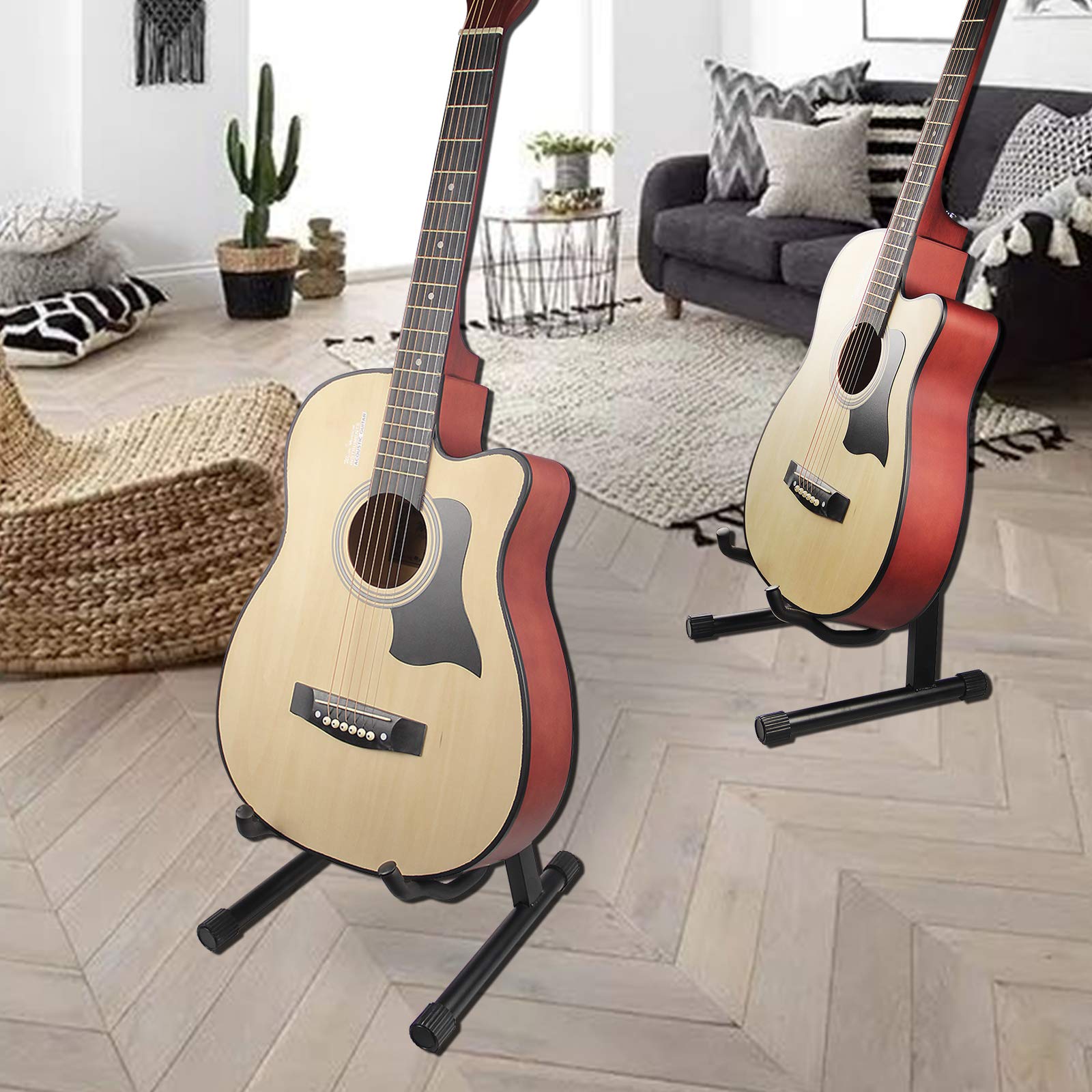 2 Pcs Guitar Stand Folding Universal A-Frame Stand for All Guitars Acoustic Classic Electric Bass Travel Guitar Stand, Black