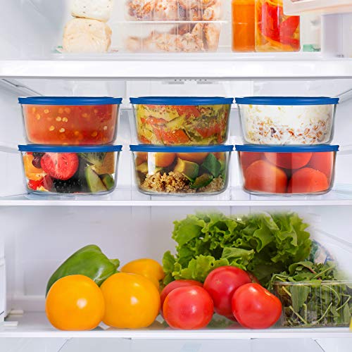 Klareware 7 Cup Glass Food Storage Containers Stackable Meal Prep Lunch Bento or leftover salad bowls 2 Piece Dish w BPA Free Lids (Blue)