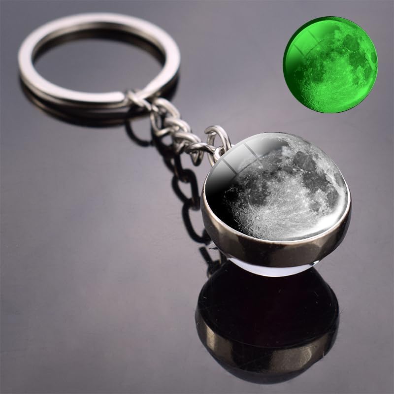 2 Pcs Glow In The Dark Keychain - Earth and Moon Keychains With Gift Box Luminous Accessories Pendant Cute Small Globe Space Galaxy Fun Unique Llaveros Key chain for Men & Women Gift For Loved Once