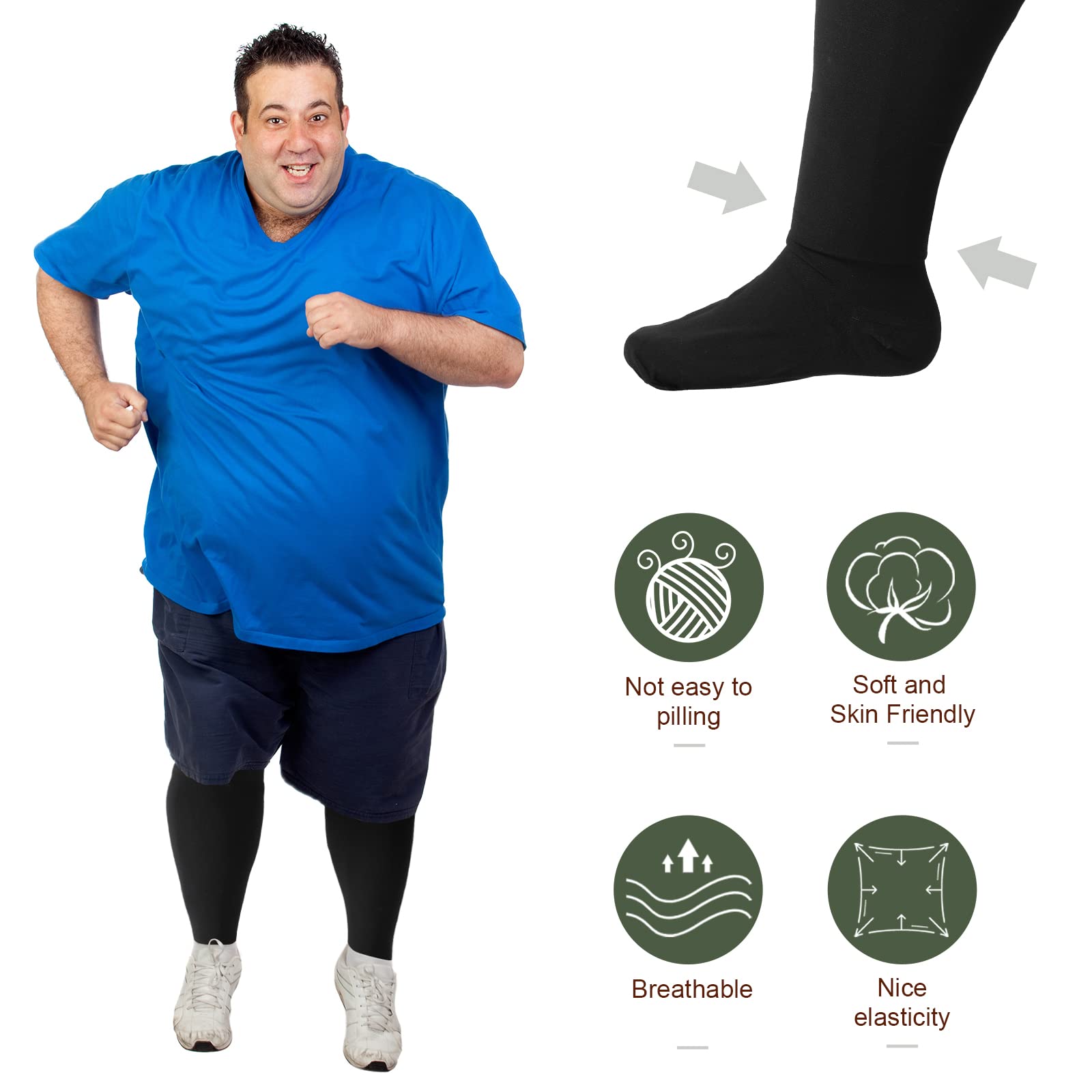 2 Pairs 7XL Plus Size Compression Socks for Women over the Knee Support Socks 20-30 mmHg Long Plus Size Compression Wide Calf Compression Stockings for Men Women Running, Athletic, Sports