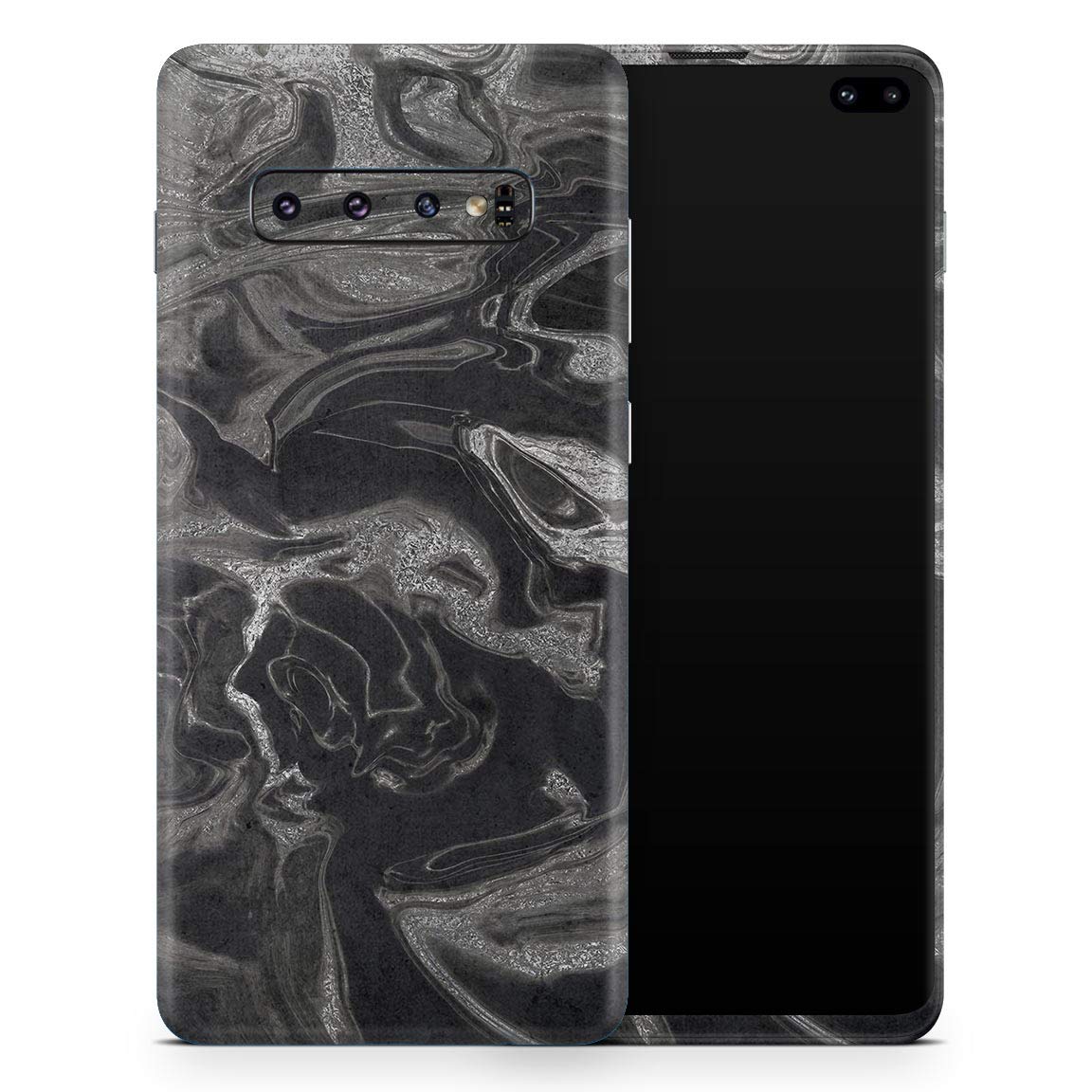 DesignSkinz Black & Silver Marble Swirl V6 Protective Vinyl Decal Wrap Skin Cover Compatible with The Samsung Galaxy S20 (Screen Trim & Back Glass Skin)