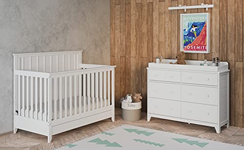 STORKCRAFT Forrest 5-in-1 Convertible Crib with Drawer (White) β GREENGUARD Gold Certified, Crib with Drawer Combo, Full-Size Nursery Storage Drawer, Converts to Toddler Bed, Daybed and Full-Size Bed