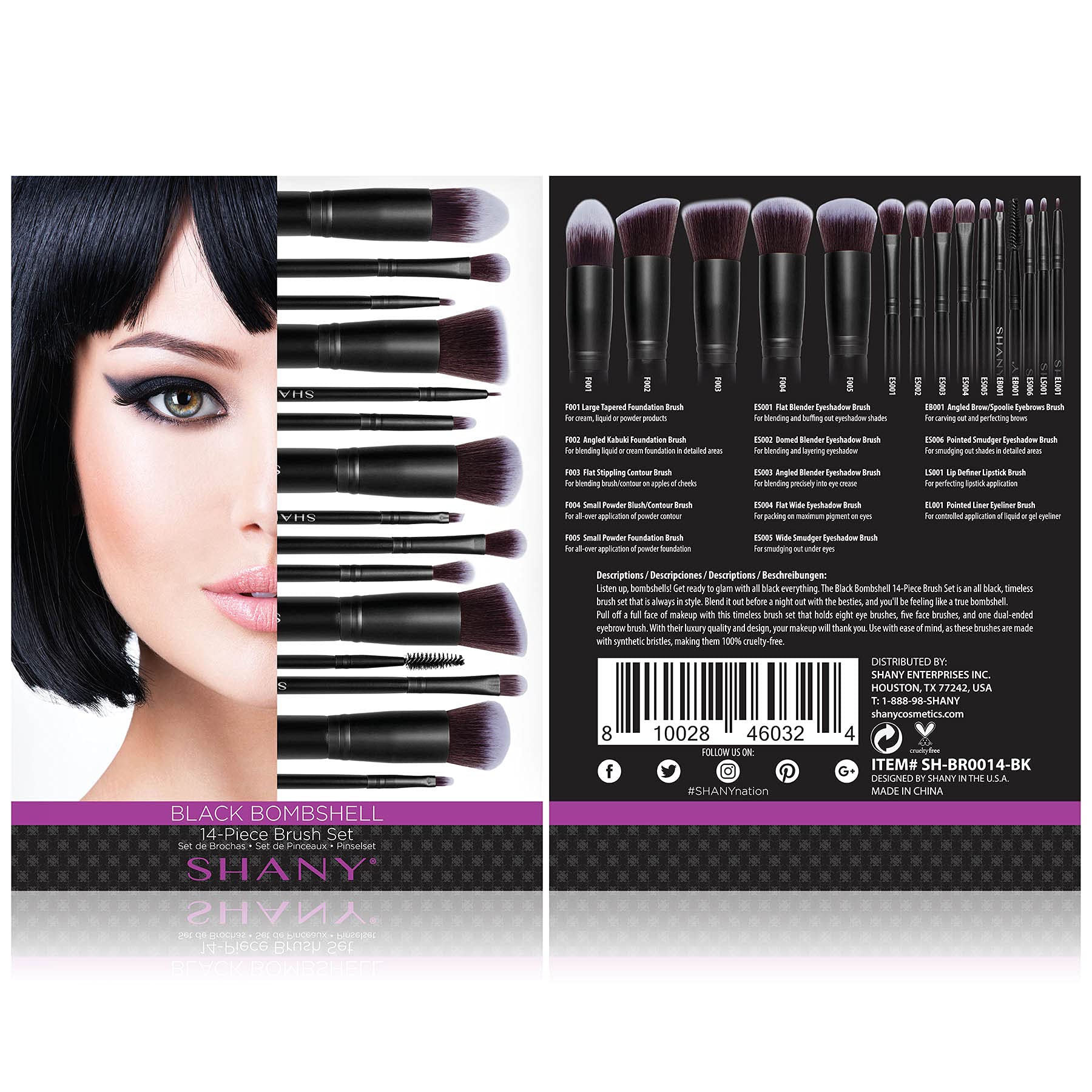 SHANY Makeup Brushes - Black Bombshell - 14-Piece Brush Set β Foundation Powder Concealers Eye Shadows Makeup brushes - Complete Kabuki Makeup Brush Set in Black - 14 PCS