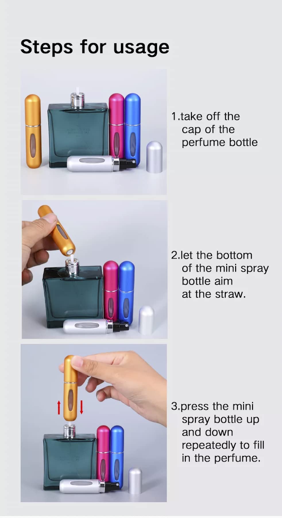 5 Pieces Portable 5ml Refillable Mini Perfume Atomiser Bottles, Easy to Fill-Underfill Empty Small Perfume Spray Atomizer multicolor. (Rainbow: Red, Rose Red, Bright Gold, Green, Bright Blue)