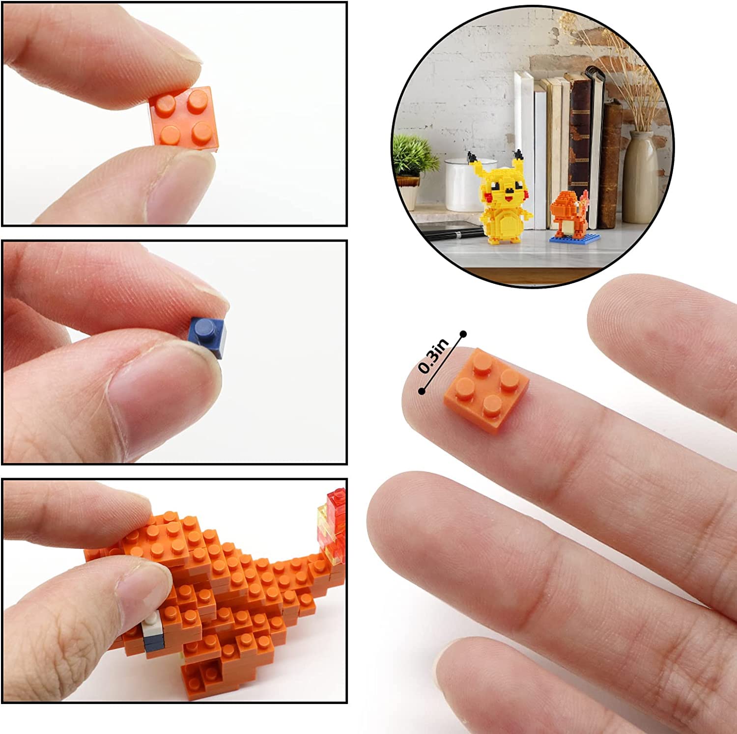 2 Sets 3D Mini Cute Anime Figures Collection Toys Kit Gifts for,Pocket Monster Micro Building Building Blocks Sets for Adults and Kids