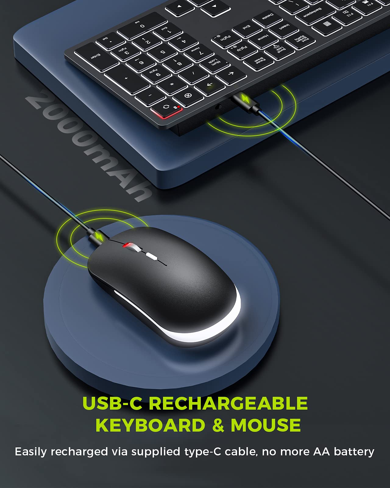 seenda Wireless Backlit Keyboard and Mouse Combo, 2.4G USB Silent Keyboard and Mouse Rechargeable Full-Size Ultra Slim Keyboard & Mouse Set for Windows PC Computer, Laptop, Desktop