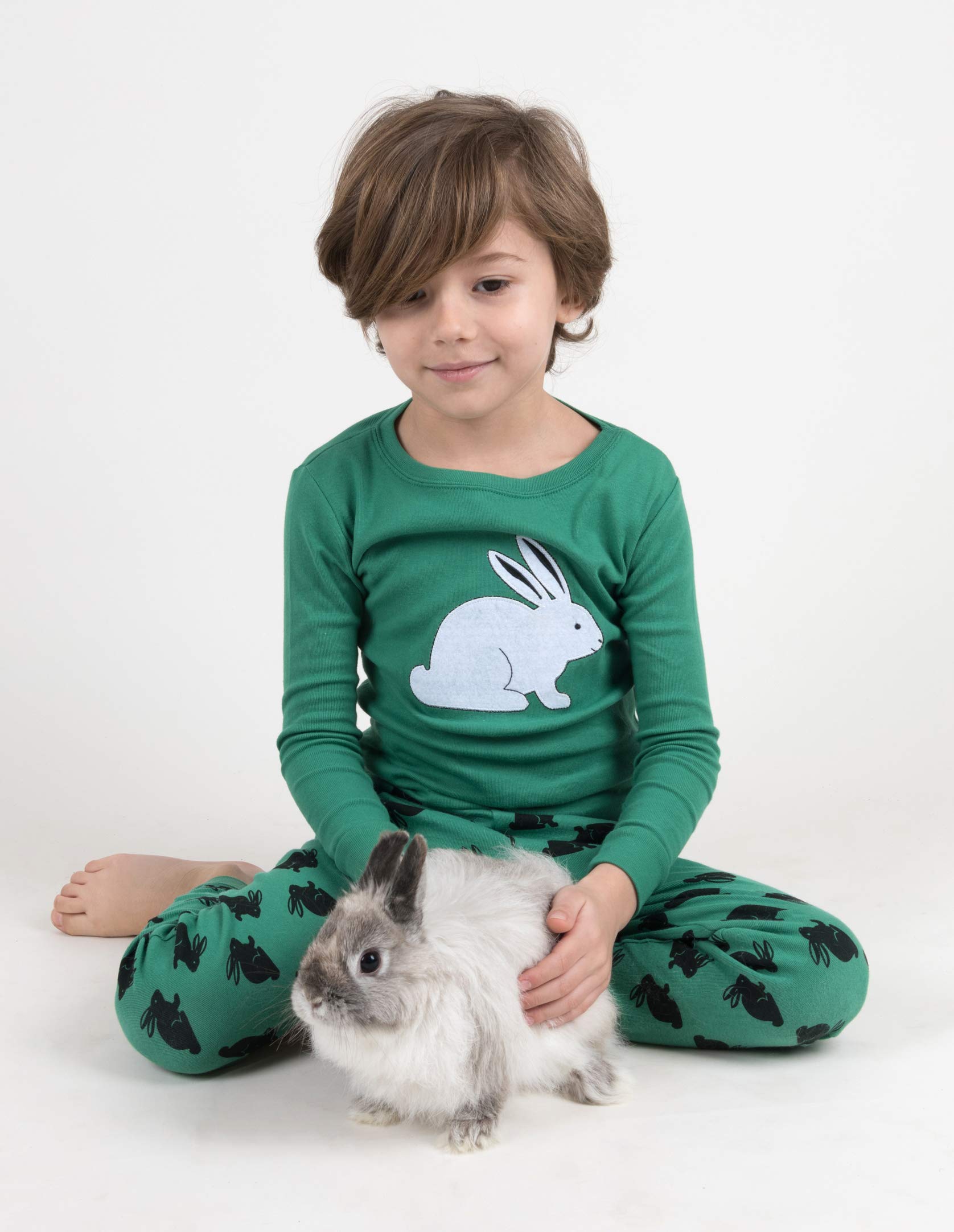 Leveret Kids Pajamas Bunny Rabbit Boys Girls 2 Piece Pajama Set 100% Cotton (Green,Size 3 Toddler)