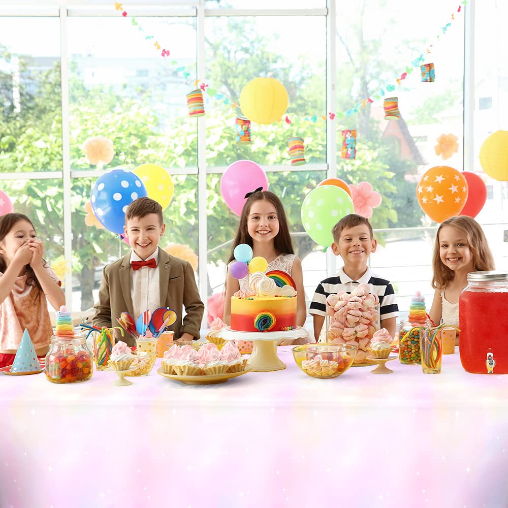 2 Pack Pastel Rainbow Plastic Tablecloth, Disposable Table Cloth Rectangle Tablecloth, Waterproof Plastic Table Cloths Table Cover for Birthday Party Baby Shower Weddings Supplies Decor, 54 x 108 Inch