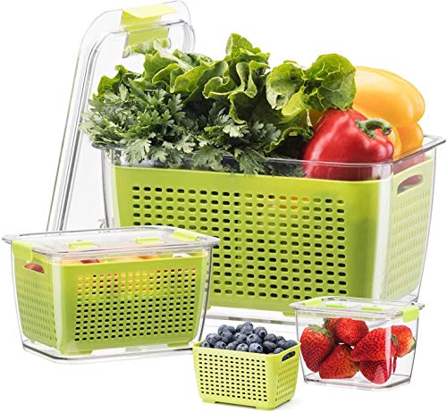 LUXEAR Fresh Container, 3PACK Produce Saver Container BPA Free Fridge Organizer for Vegetable Fruit and Salad Partitioned Food Storage Container with Vents Stay Fresh Containers Not Dishwashers Safe