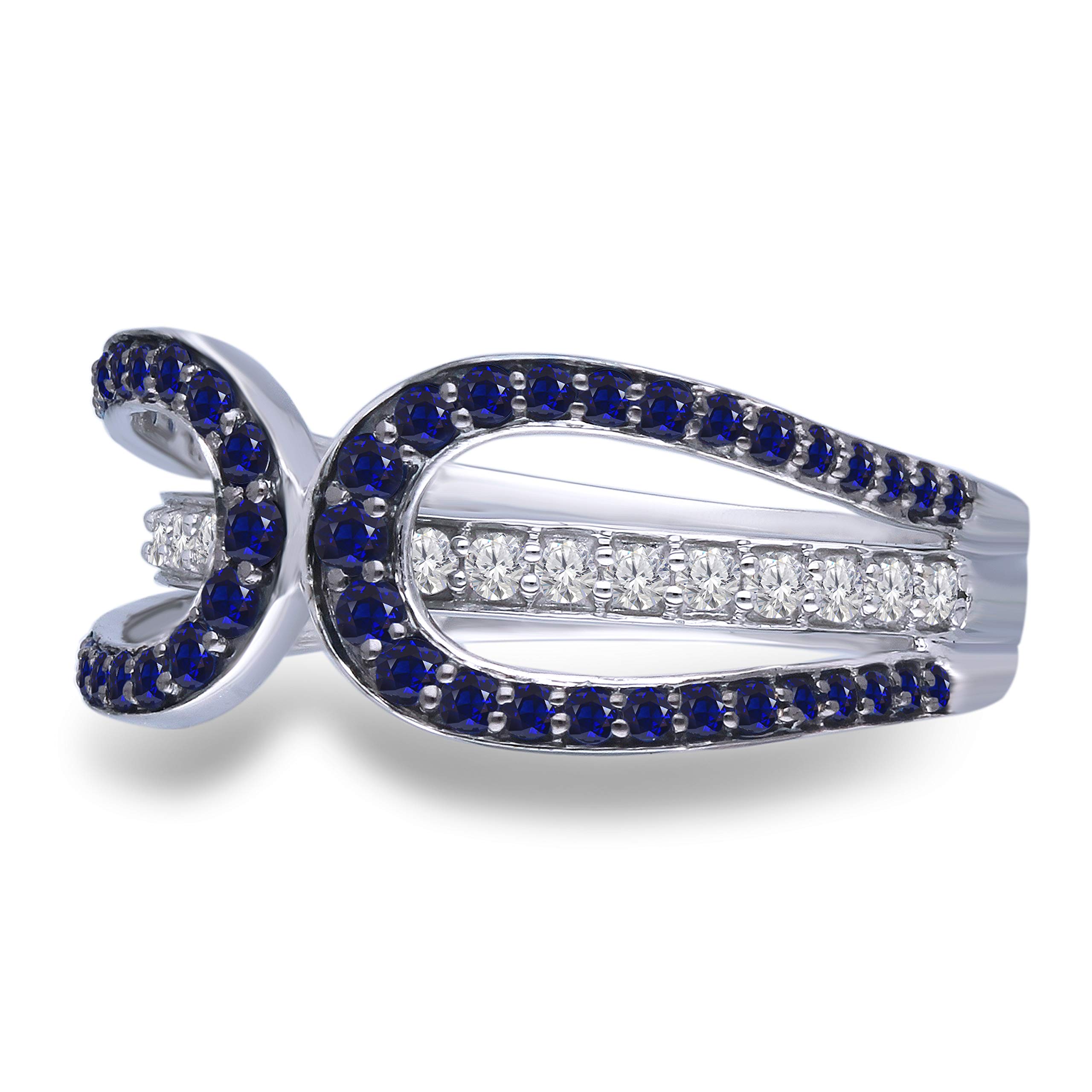 14K White Gold Sapphire and 1/4 Cttw Round Diamond Three Band Pavé Ring (G-H Color, SI1-SI2 Clarity) - Size 7