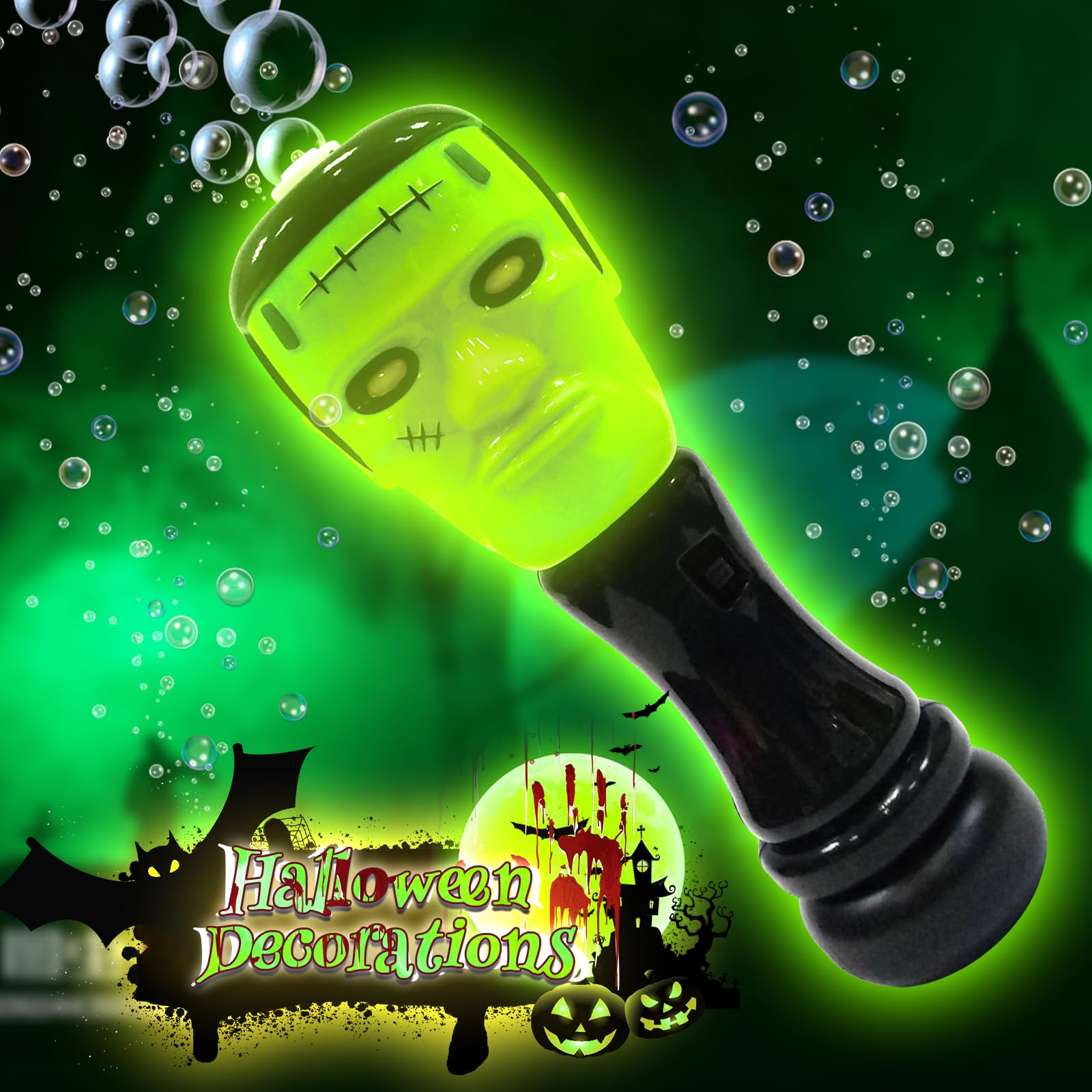 2 PCS Halloween Bubble Blower Wand for Kids, Automatic Light Up Pumpkin and Science Freak Bubble Machine Halloween Party Favors Decor Gift for Kids