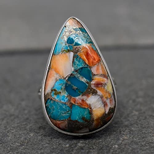 2022 New year Silver Ring Bridal Rings Custom Jewelry Oyster Copper Turquoise Pear Shape Gemstone Ring/Gemstone Factory Wholesale beautiful Ring-1771 (9)