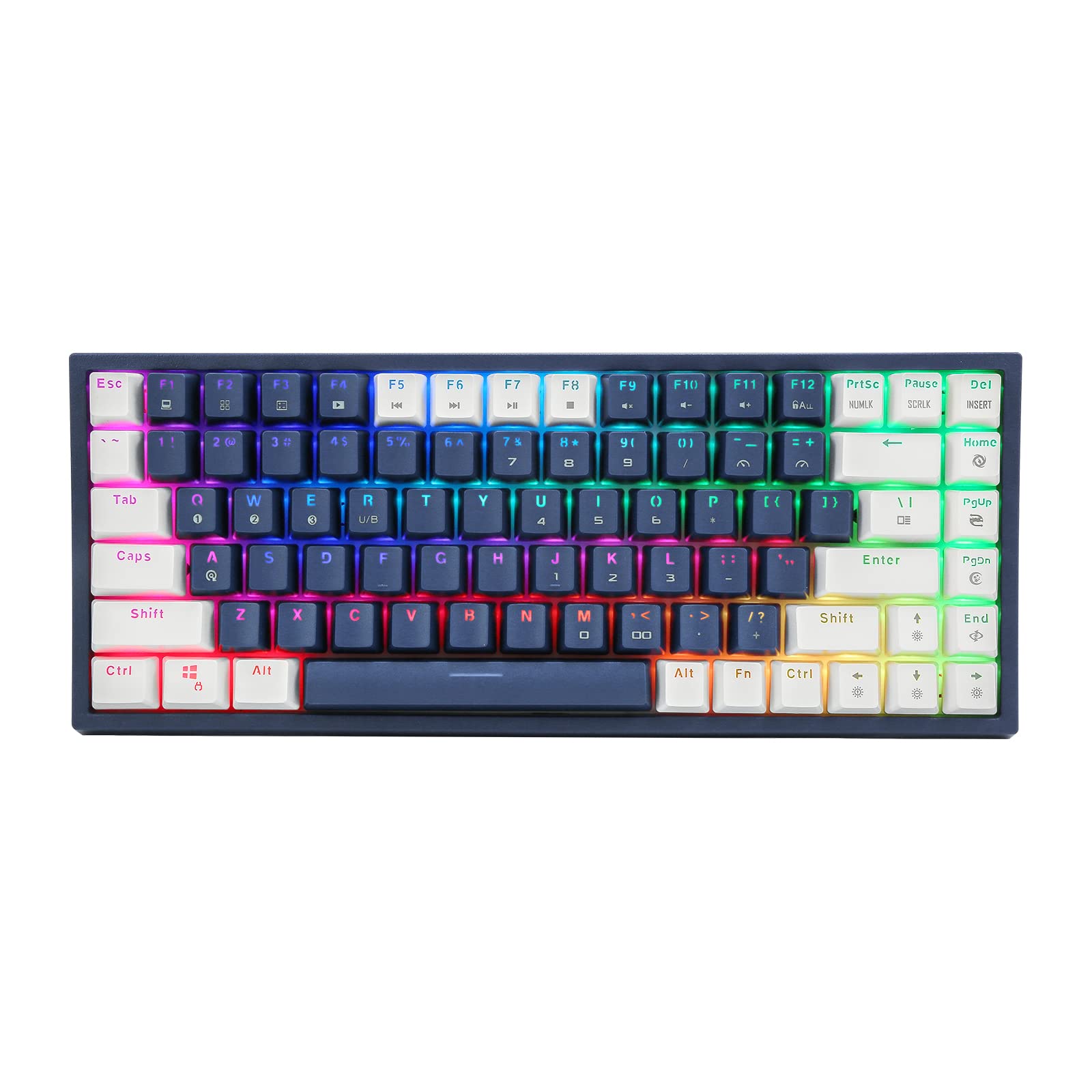 Chuangquan CQ84 Wireless Mechanical Gaming Keyboard, Compact 84 Keys, Programmable RGB Backlight, 60% Keyboard, Blue and White Keycaps for Ipad, Android/Windows Tablet, Desktop, PC Gamer(red Switch)
