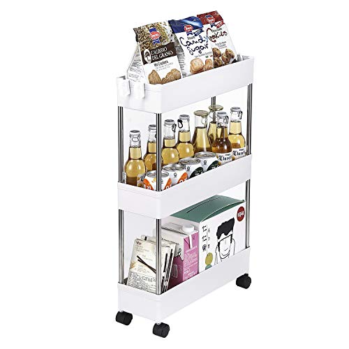 3 Tier Slim Storage Cart, Bathroom Storage Organizer Mobile Multi Functional Slim Storage Cart Rolling Utility Cart Tower Rack for Kitchen Bathroom Laundry Narrow Places