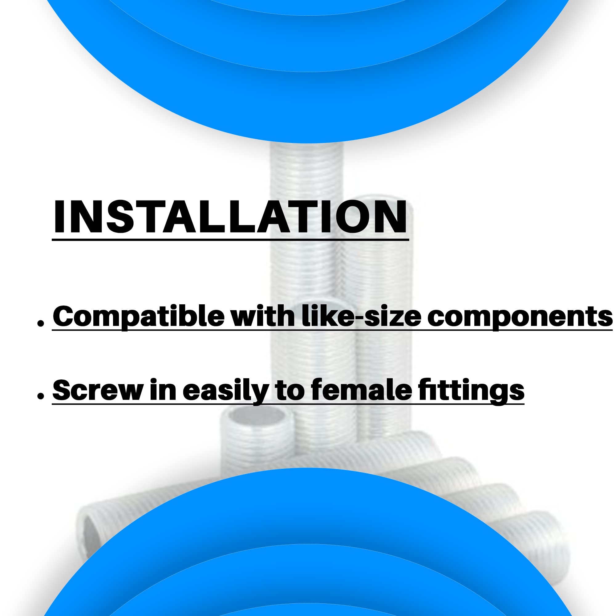 Ciata Lighting Zinc-Plated Eight Assorted Light Fixture Nipples for Lamp Construction/Renovation in Metallic Silver Finish