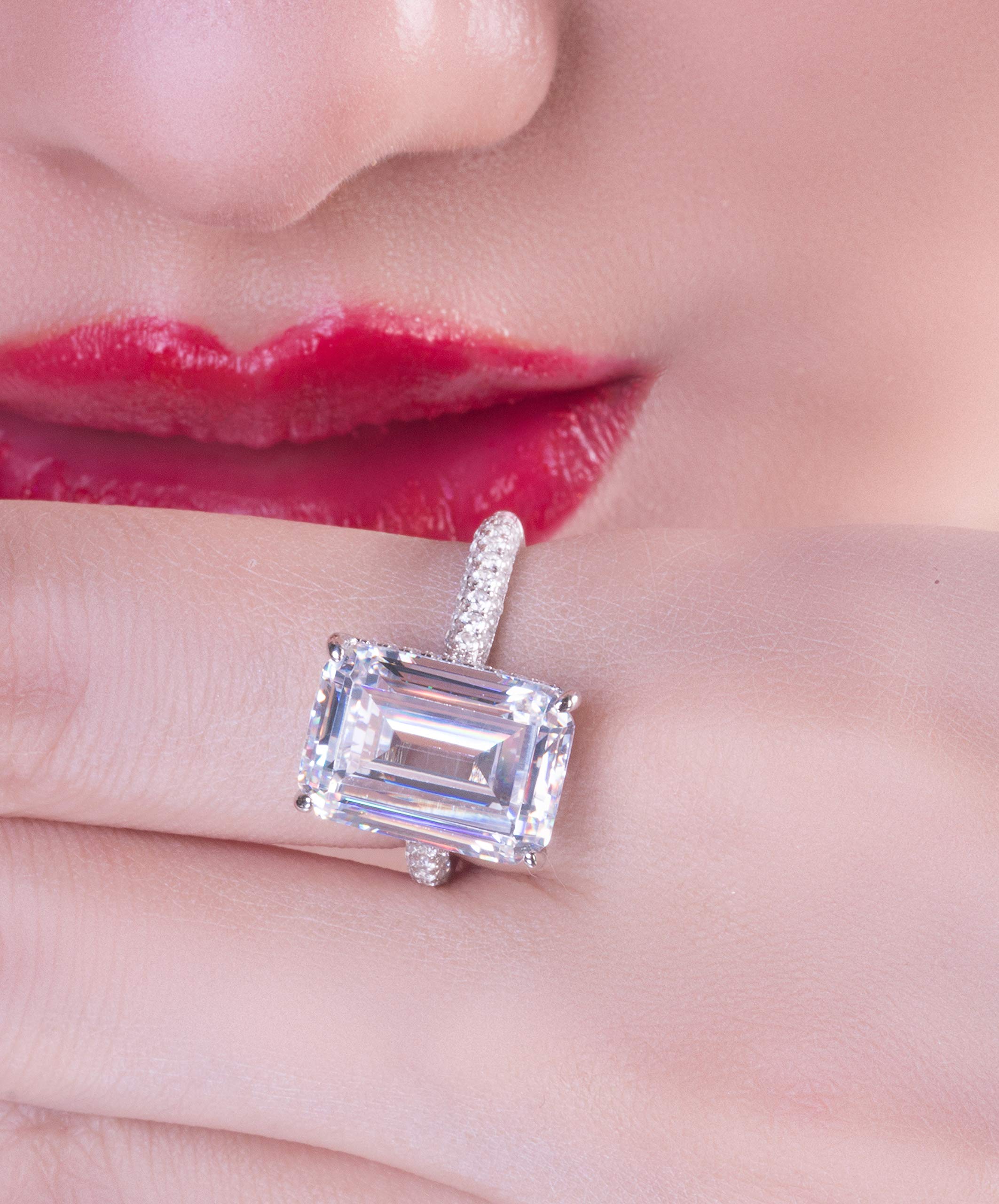 AINUOSHI 6 Carats Emerald Cut Cubic Zirconia CZ Rhodium Plated/Rose Gold Sterling Silver Simulated Diamond Wedding Engagement Ring