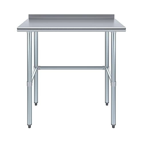 AmGood 24" X 36" Stainless Steel Work Table Open Base with 1.5" Backsplash | Metal Kitchen Food Prep Table | NSF