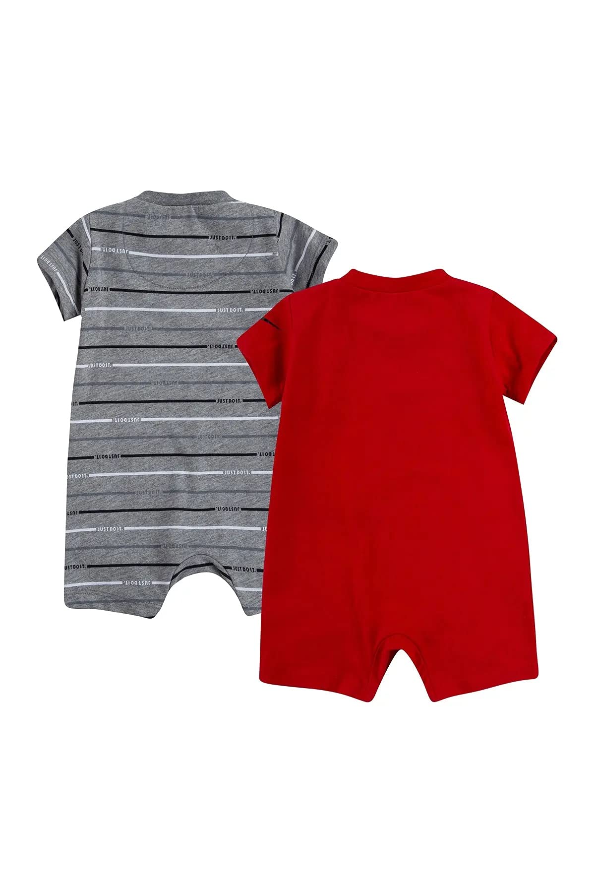 Nike Baby Boy Just Do It Romper 2 Piece Set (Carbon Heather(56H942-GEH)/Red, 3 Months, 3_Months)
