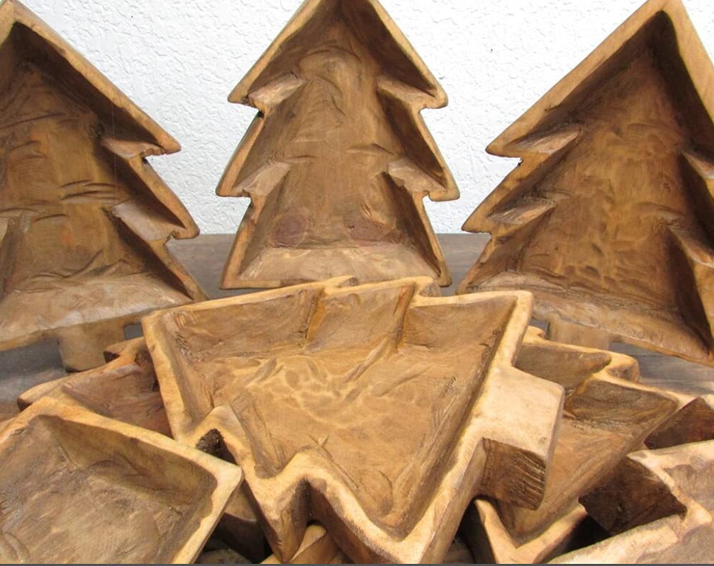 5-Pack Farmhouse Tree Wood Rustic Handmade Dough Bowls 9 x 13 x 1.5 inches - Candle Pour - Candle Fill - Gifts for Holidays, Christmas Tree